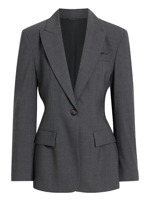 Brunello Cucinelli Wool-blend Blazer With Bead Embellishments - Dark Gray