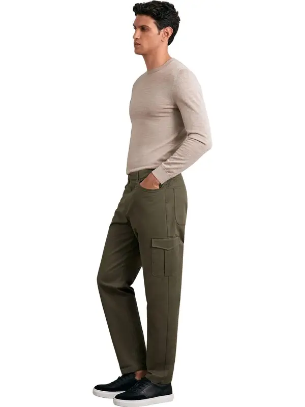 REISS Cotton Tapered Cargo Trousers - Olive Green