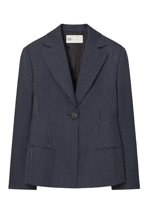 Tory Burch Pinstriped Crepe Blazer - Tory Navy/white Pinstripe Wool Suiting