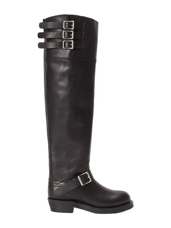 Ralph Lauren Burnished Leather Tall Moto Boot - Black