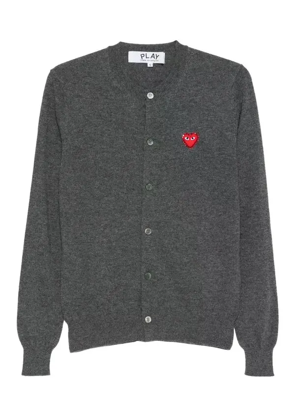 Play Comme Des Garcon Logo Heart-emblem Cardigan - Grey