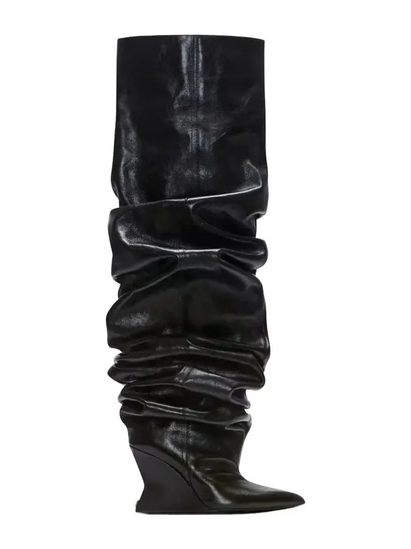 Balmain 95mm Calfskin Wedge Over-the-knee Boots - Black
