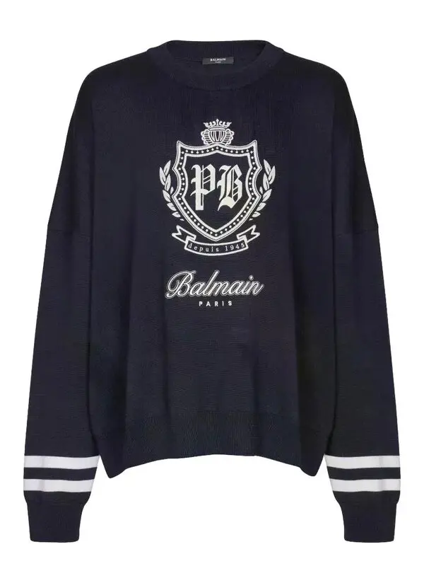 Balmain Striped Emblem Sweater - Blue