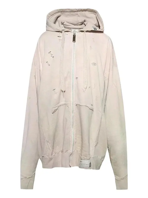 Mihara Yasuhiro Distressed Zip-up Hoodie - Neutrals