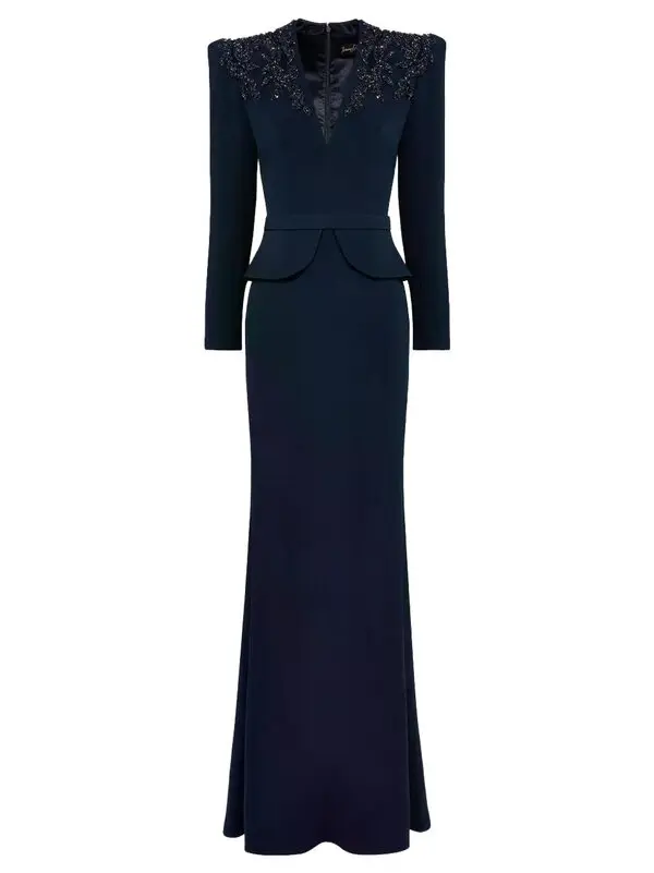 Jenny Packham Embellished-shoulders V-neck Maxi Dress - Blue