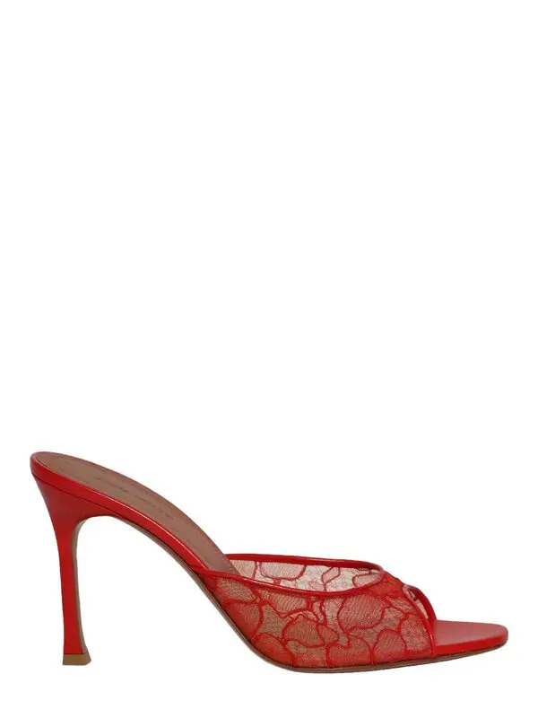 Amina Muaddi 95mm Alexa Lace Slipper Sandals - Red