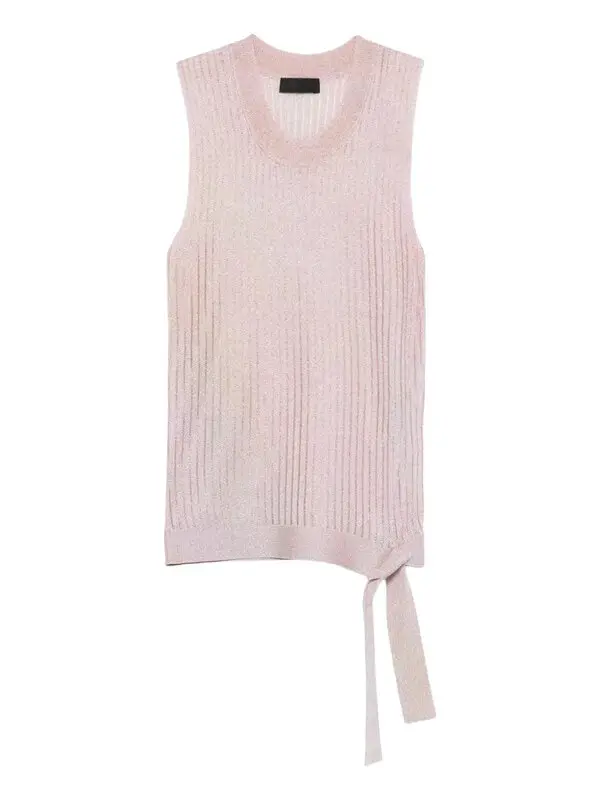 Liu Jo Ribbed-knit Tie-detail Top - Pink