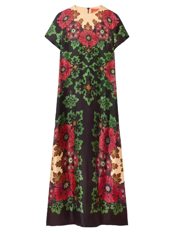 La DoubleJ Floral-print Midi Day Dress - Red