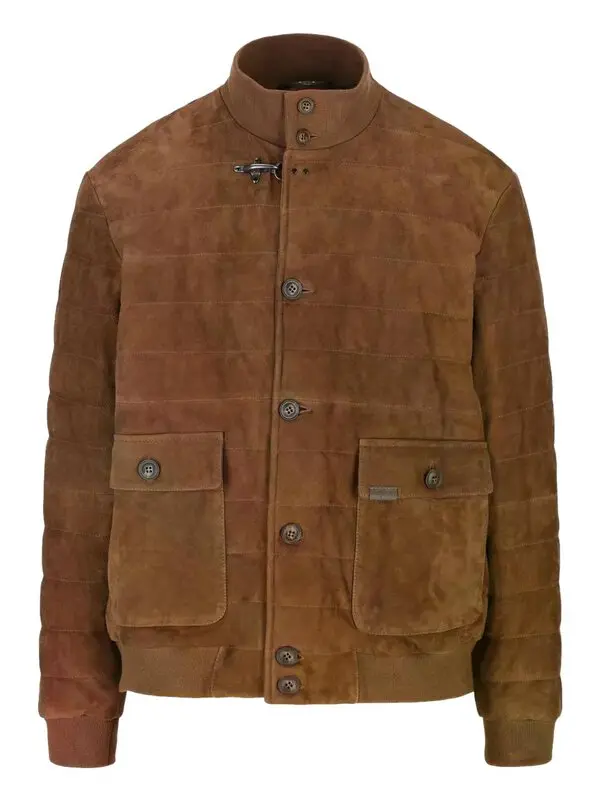 FAY Quilted Suede Bomber Jacket - Brown