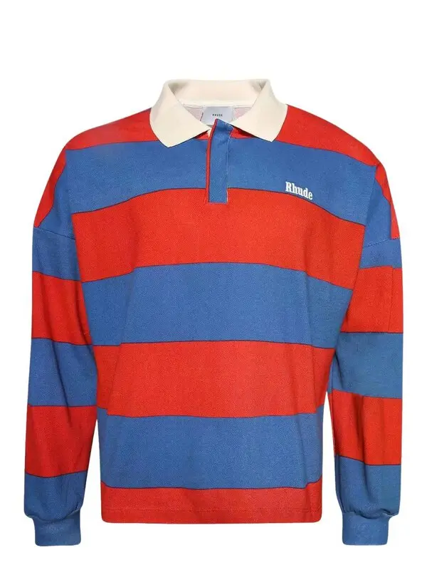Rhude Striped-pattern Pique Polo Shirt - Red
