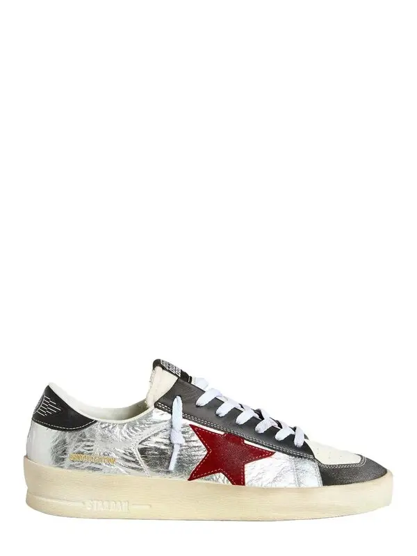 GOLDEN GOOSE Stardan Metallic Leather Sneakers - Silver