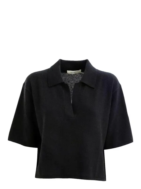 LISA YANG Cashmere Short-sleeve Polo Top - Black