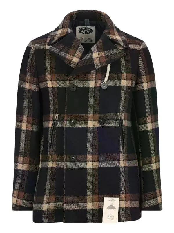 CAMPLIN Double-breasted Check Pea Coat - Blue