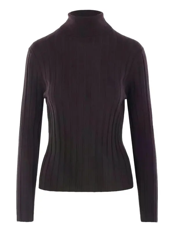 ALLUDE Ribbed Turtleneck Sweater - Brown