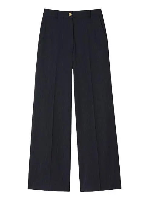 Sandro Striped Straight-leg Stretch Wool-blend Trousers - Navy Blue