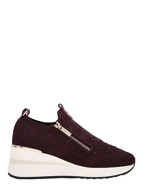 Carvela High-rise Knitted Trainers - Wine Comb