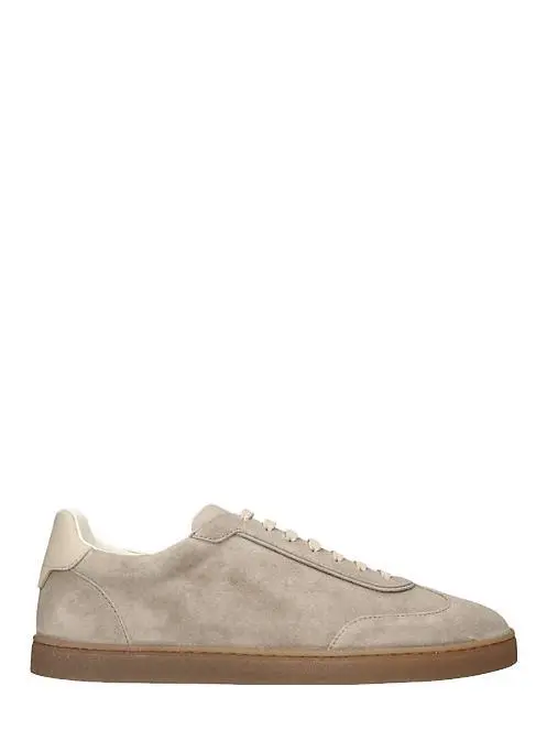 Brunello Cucinelli Foiled-logo Suede Trainers - Beige