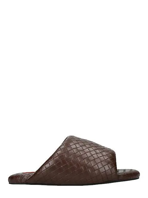 SIMONMILLER Woven Leather Sliders - Dark Brown