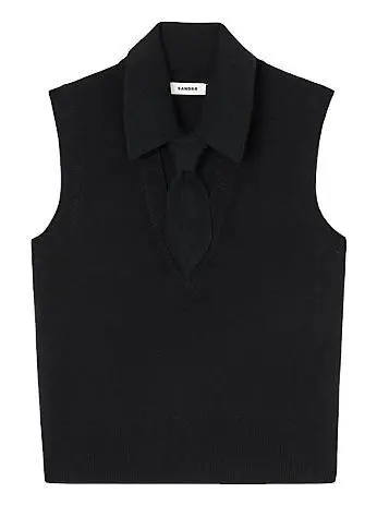 Sandro Tie-neck Sleeveless Wool-blend Jumper - Black