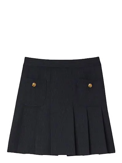 Sandro Striped Flared Stretch-wool Mini Skirt - Navy Blue