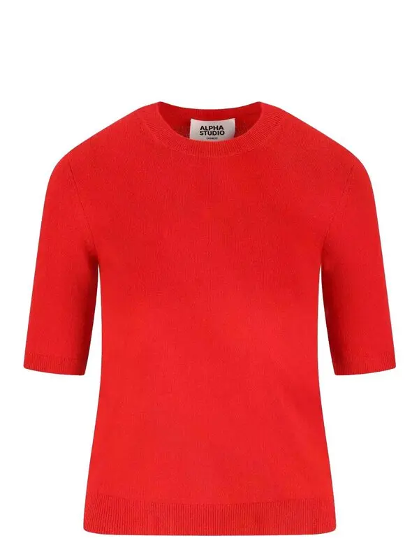 Alpha Studio Short-sleeve Cashmere Top - Red