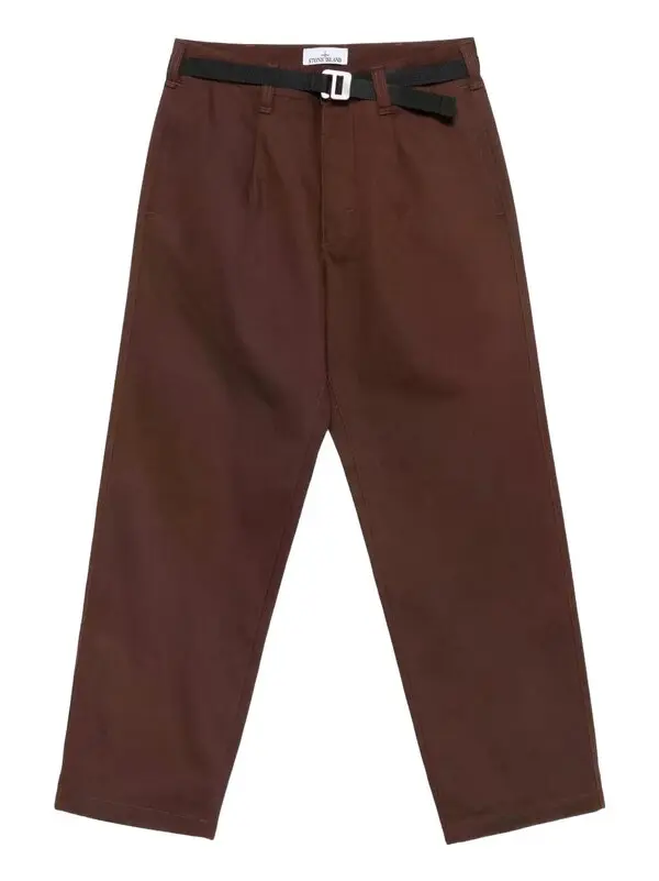 Stone Island Pleated-front Belted Trousers - Brown