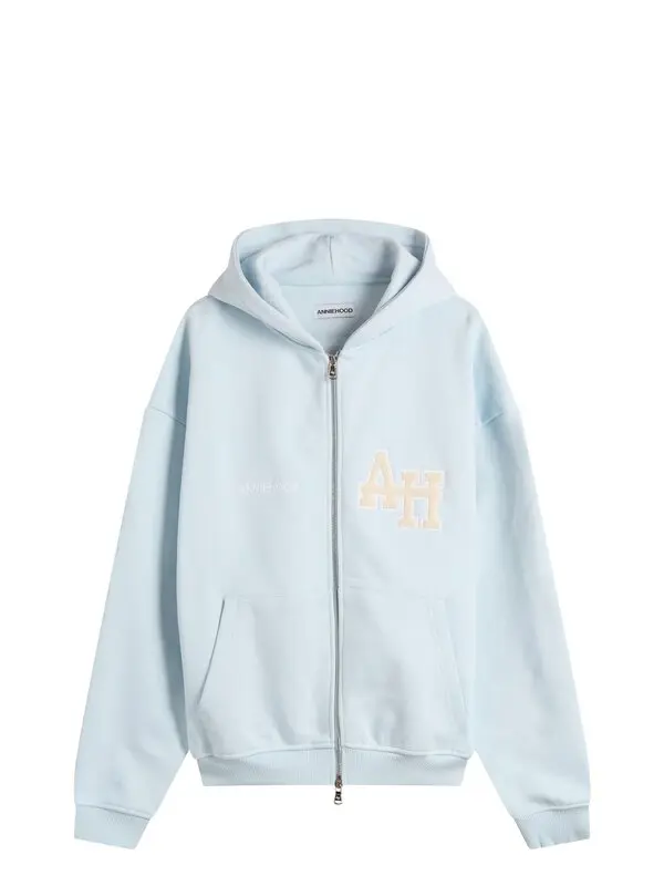ANNIE HOOD College Zip Hoodie - Baby Blue/white