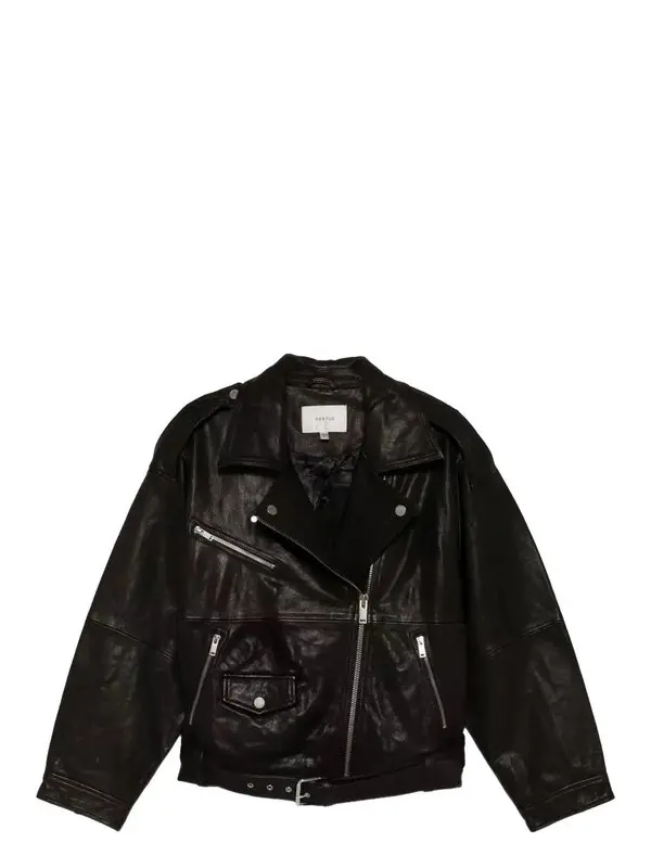 GESTUZ Belted Leather Jacket - Brown