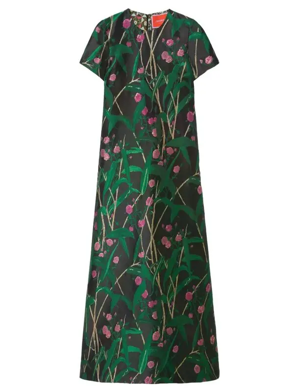 La DoubleJ Floral Print Midi Dress - Black