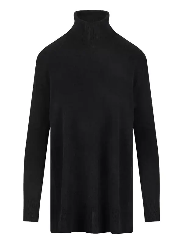 Alpha Studio Turtleneck Side-slit Sweater - Black