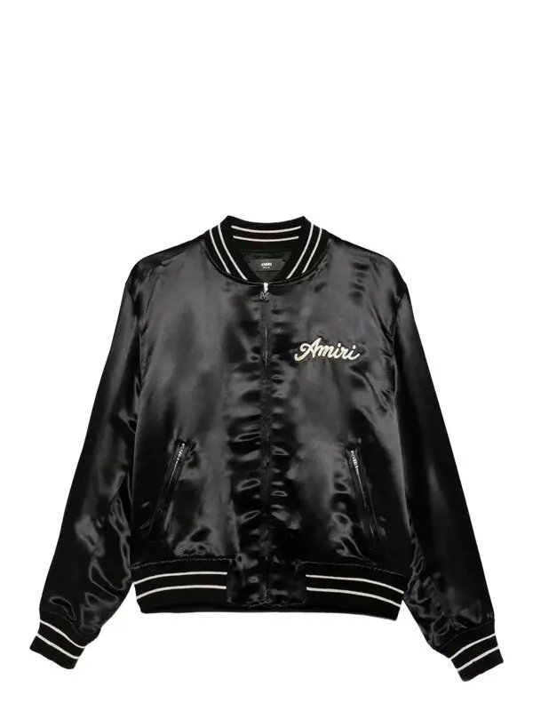Amiri Embroidered Satin Bomber Jacket - Black