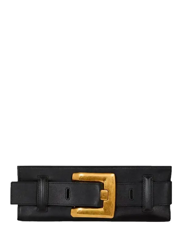 Balmain Anthem Buckle-detail Leather Clutch - Black