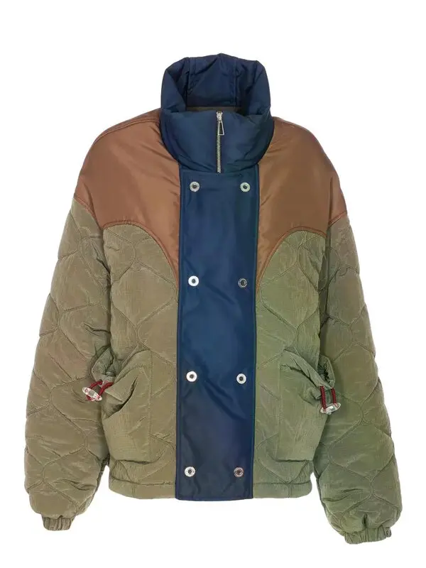 MARBELL Quilted Colour-block Bomber Jacket - Green