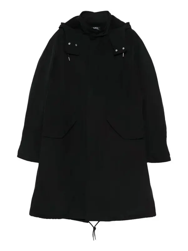 A.p.c. Single-breasted Hooded Coat - Black