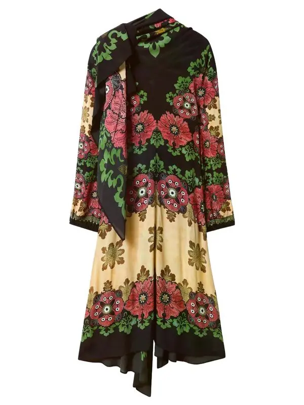 La DoubleJ Karis Floral-print Asymmetric Dress - Black