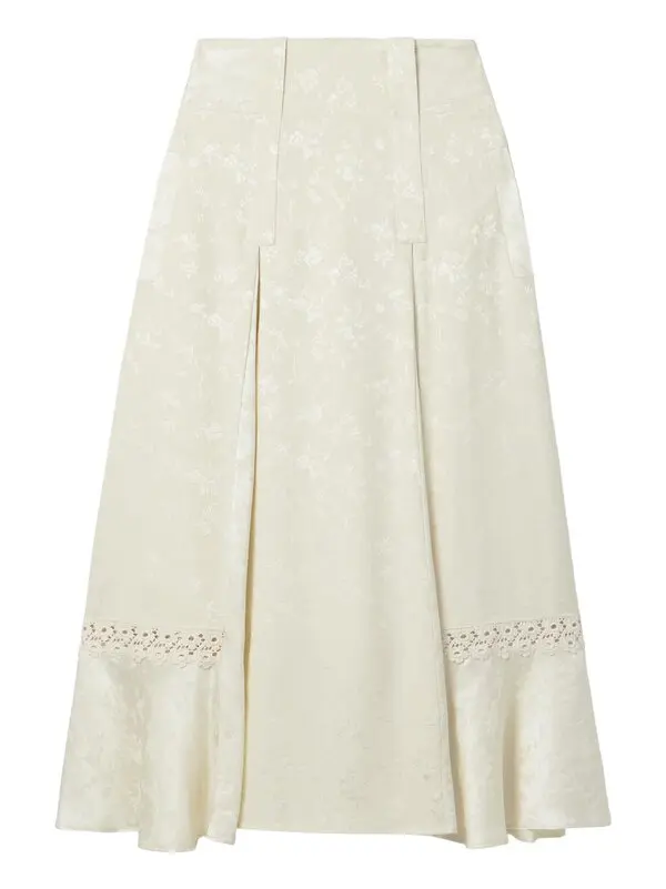 Maison Mayle Amparo Pleated Lace-trimmed Silk-satin Jacquard Midi Skirt - Ivory