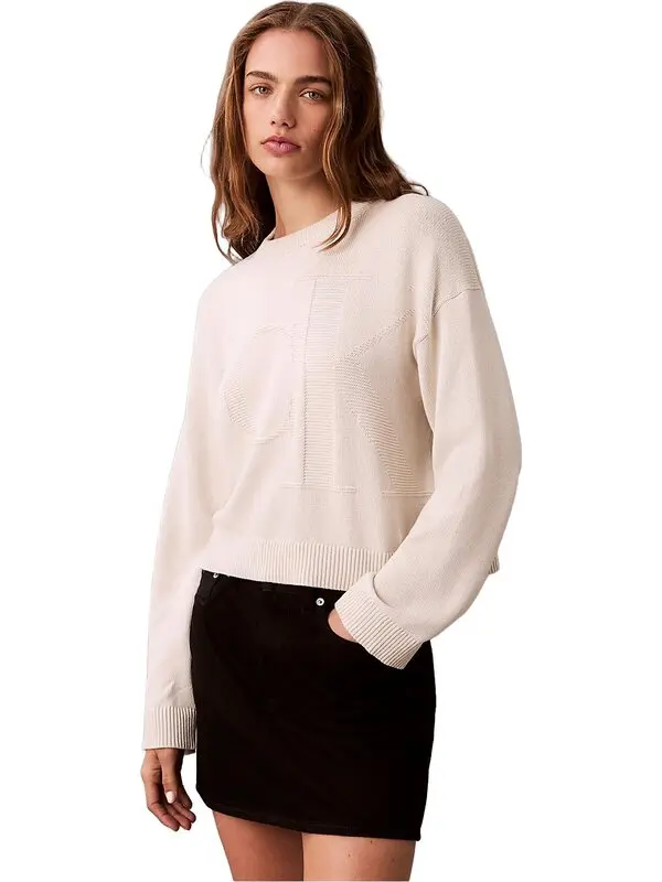 Calvin Klein Relaxed Monogram Sweater - Chalk