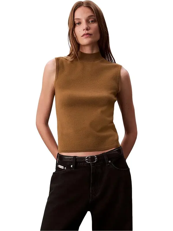 Calvin Klein Sleeveless Mock Neck Top - Espresso Style