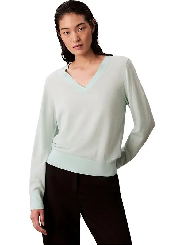 Calvin Klein Merino Wool V-neck Sweater - Moonlight Jade