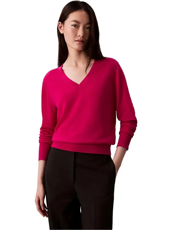 Calvin Klein Merino Wool V-neck Sweater - Petunia Pink