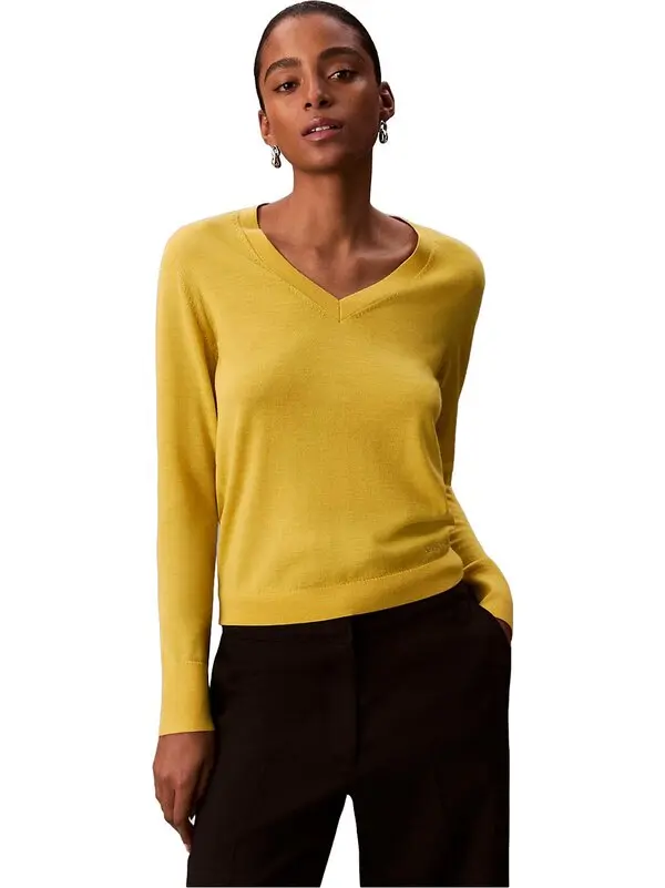 Calvin Klein Merino Wool V-neck Sweater - Space Lime