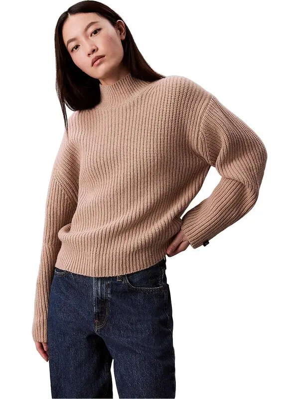 Calvin Klein Relaxed Fit Merino Wool Blend Turtleneck Sweater - Guilford Neutral