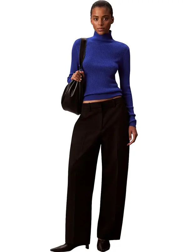 Calvin Klein Wool Blend Ribbed Turtleneck Sweater - Cobalt