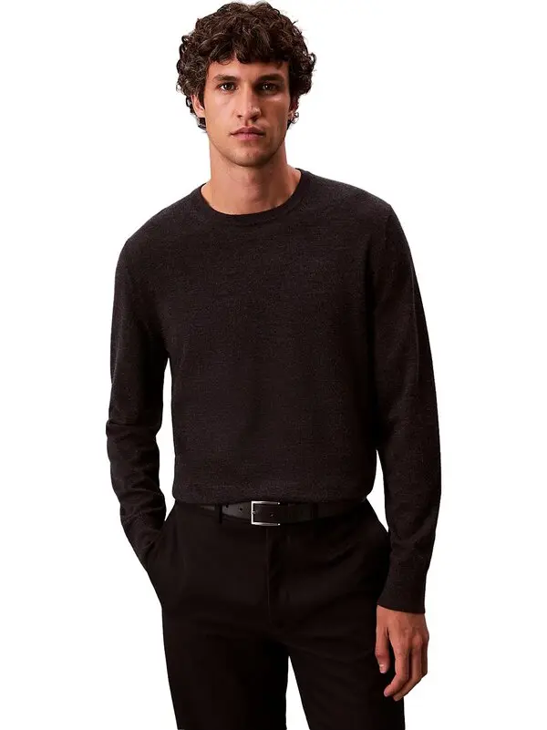 Calvin Klein Merino Wool Classic Sweater - Gunmetal Heather