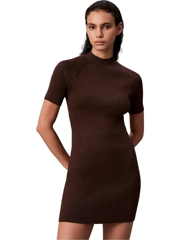 Calvin Klein Tech Knit Mini Dress - Brown Cork Combo