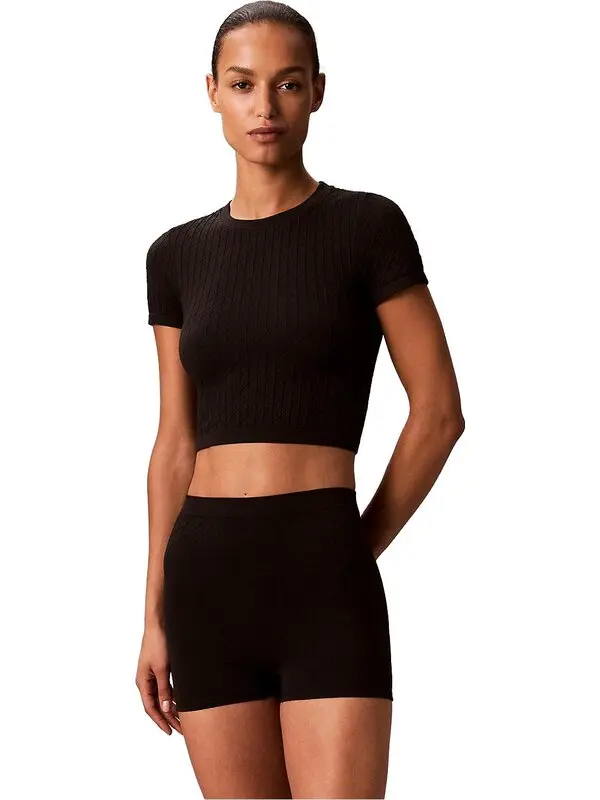 Calvin Klein Rib Emblem Seamless Shortie - Black