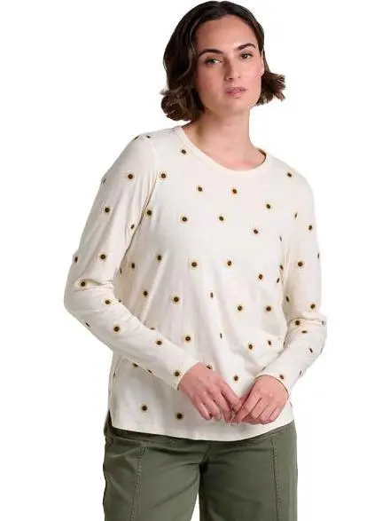 TOAD & CO Primo Embroidered Long Sleeve Crewneck - Salt Sunflower Embroidery