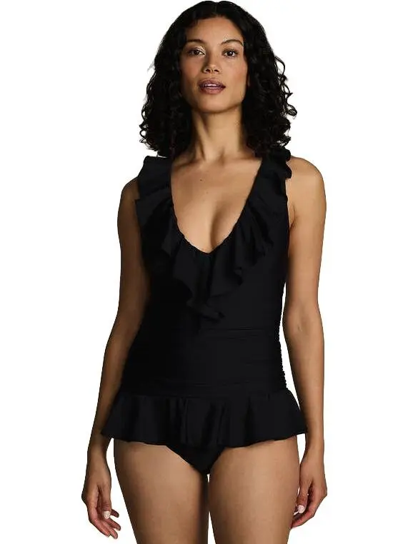LANDS' END Skirted One-piece Swimsuit - Black