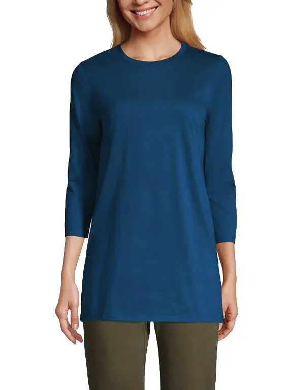 LANDS' END Cotton Supima Tunic With 3/4 Sleeves - Baltic Teal