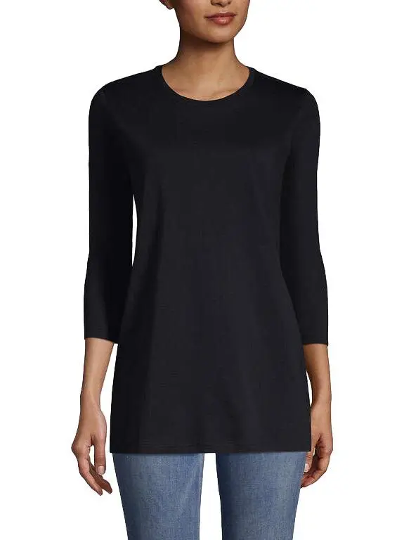 LANDS' END Cotton Supima Tunic With 3/4 Sleeves - Black